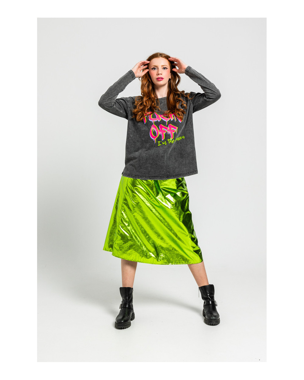 Falda Trapecio Midi verde metálica - I'm the Queen Lolina
